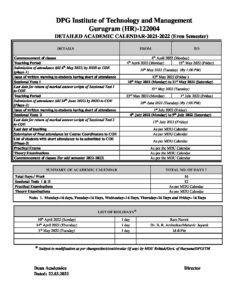 Academic Calender April 2022 - DPG Institute of Technology and Management