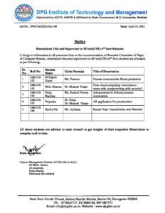 Notice19042022-MTCS-Dissertation - DPG Institute of Technology and Management