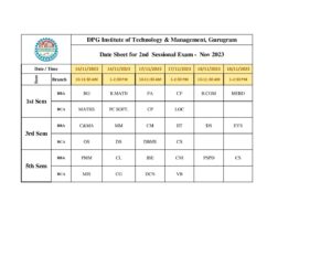Date Sheet 1st, 3rd and 5th Sem Exams BBA BCA Nov-2023 - DPG Institute ...