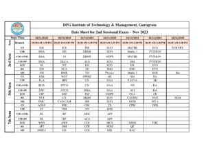 Date Sheet 3rd, 5th and 7th Sem Exams B.Tech. Nov-2023 - DPG Institute of Technology and Management